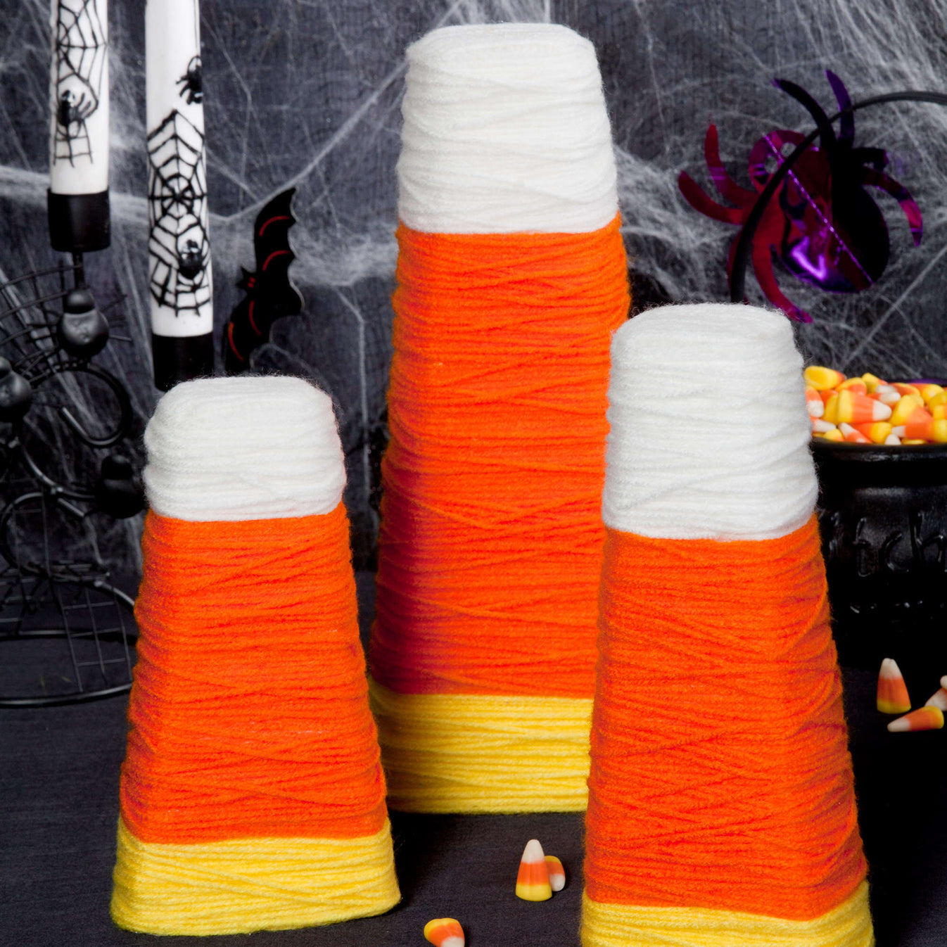 Red Heart Candy Corn Wrapped Cones Pattern | Yarnspirations